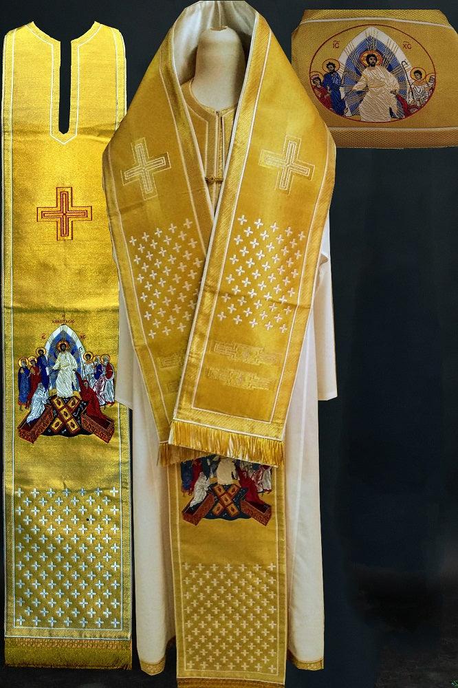Bishop set ‘Resurrection’ on a gold background –Liturgical Fabrics