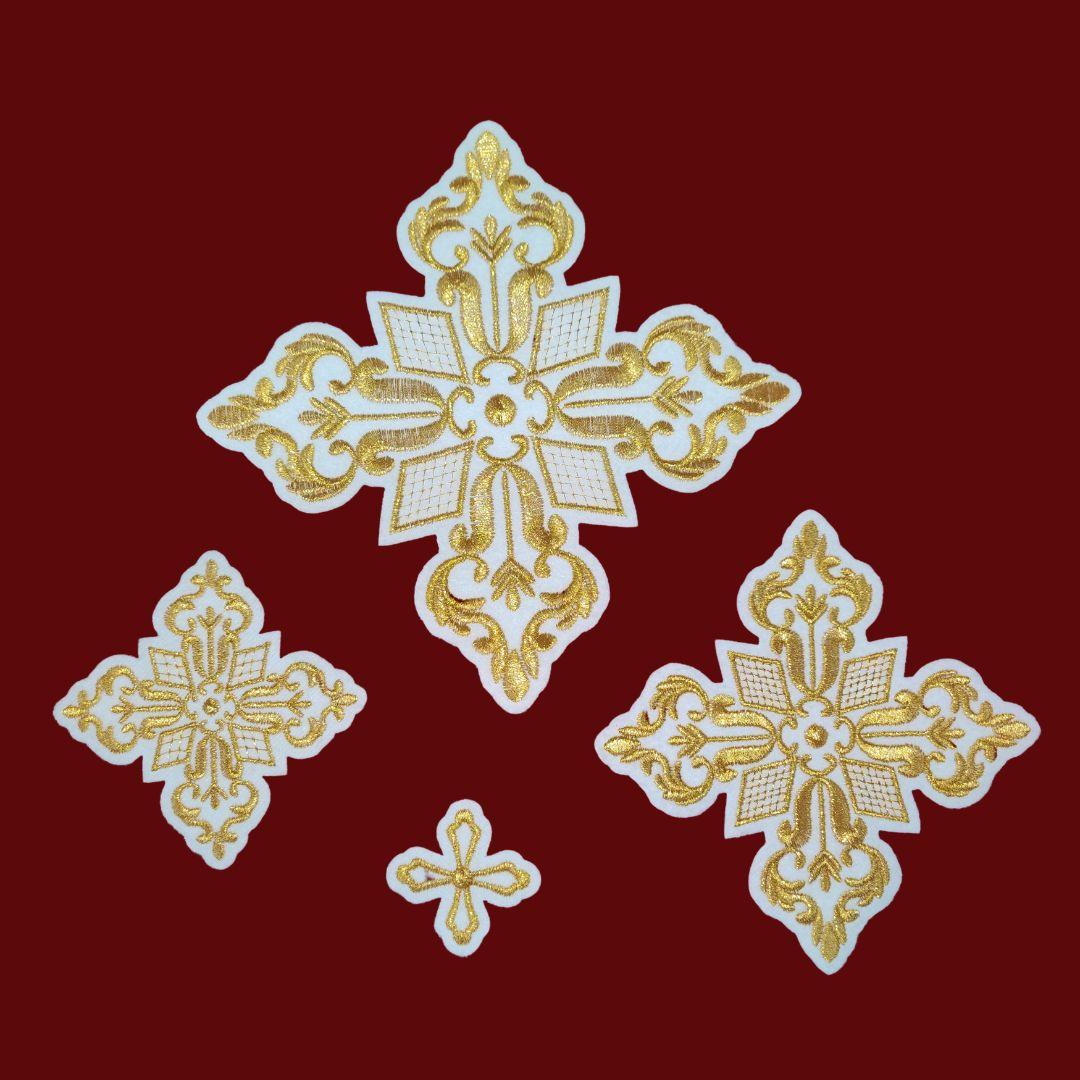 Set of embroidered crosses ‘NAXOS’ with white base and gold embroidery ...